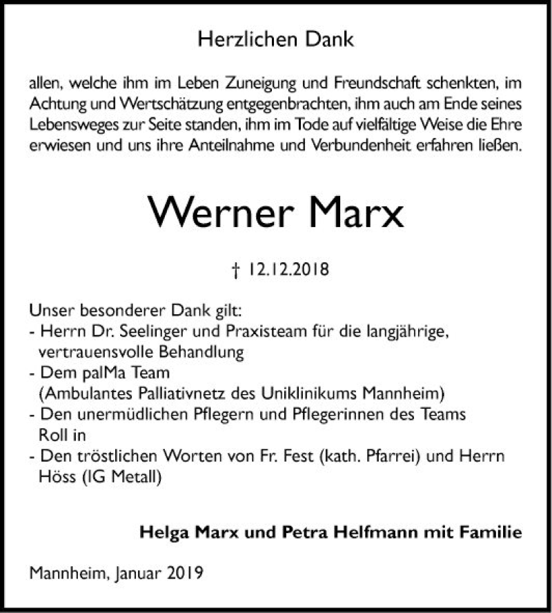 Traueranzeigen von Werner Marx | Trauerportal Ihrer Tageszeitung