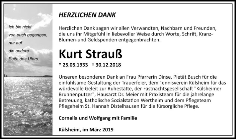 Traueranzeigen von Kurt Strauß | Trauerportal Ihrer Tageszeitung